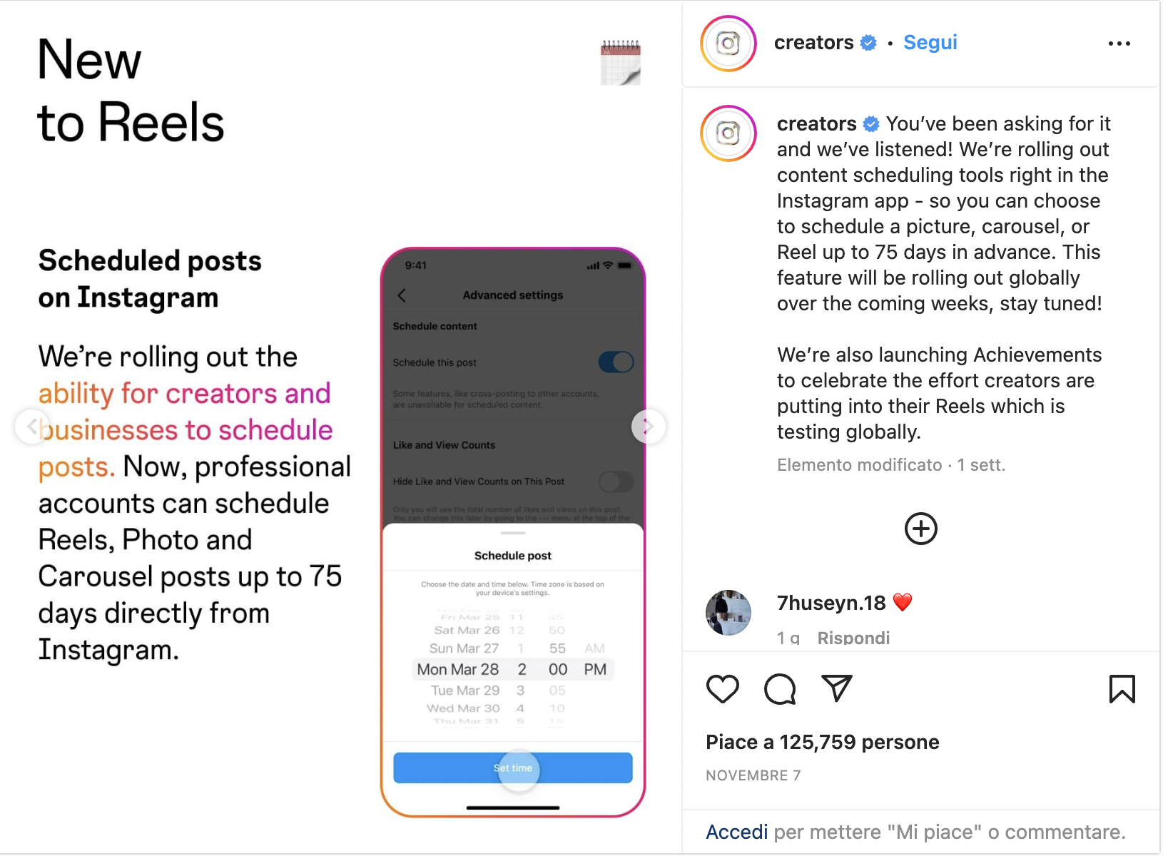 La programmazione dei contenuti arriva su Instagram - Bludata